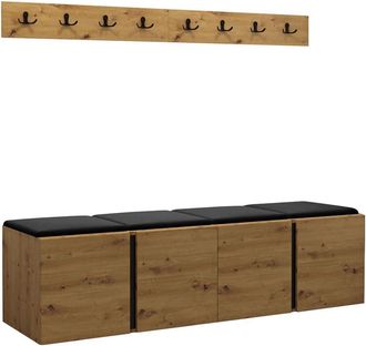 Mirjan24 Garderoben-Set Monati VII, 2X Schuhschrank + 2X Kleiderhakenbrett und Gepolstertes Paneel/Wandpaneel, 8 Doppelhaken, Flurgarderobe, Wandgarderobe (Eic