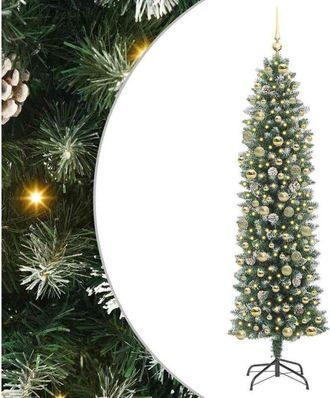 vidaXL K&uuml;nstlicher schlanker Weihnachtsbaum Gr&uuml;n und Wei&szlig; 210 cm vidaXL