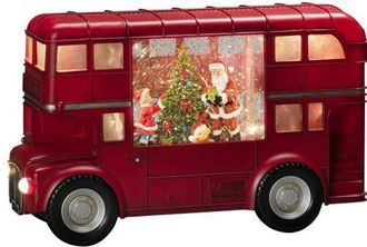 Konstsmide LED Wasserlaterne, rot, Bus mit Weihnachtsmann, mit an/aus Schalter, 5h Timer, 5 warm wei&szlig;e Dioden, batteriebetrieben, Innen, 0,5W, Batterie: 3 x AA 1