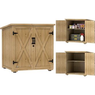 OUTSUNNY Armoire de jardin 2 portes croisillons - &Eacute;tag&egrave;re r&eacute;glable en hauteur - Toit bitum&eacute; en bois de sapin pr&eacute;-huil&eacute; - Dimensions 77,5L x 88l x