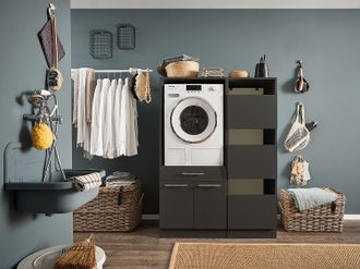 Laundreezy home24 Wäscheschrank 50 x 162 x 68cm Schwarz/Anthrazit