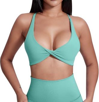 Generic Soutien-gorge de sport 2026 pour femme avec rembourrage de poitrine dos nu couleur unie, Vert, S