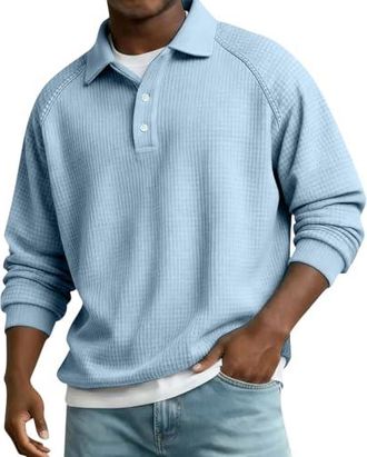 Generic Polo gaufr&eacute; pour homme - Coupe muscl&eacute;e - T-shirt de sport uni &agrave; manches courtes - Couleur unie - Polo de golf - T-shirt basique confortable et respira