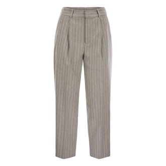 PT01 Pt01, Femme, Pantalons, Gris, Taille: 38 FR Pantalon en flanelle de laine et cachemire