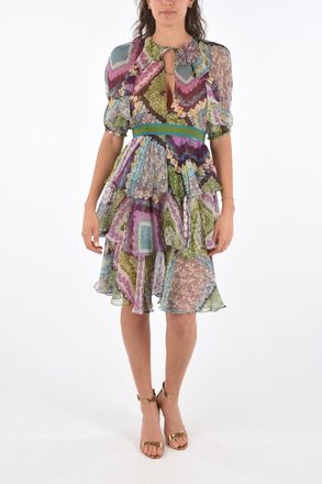 Dsquared2 Silk Dress with Ruffles and Belt Dsquared2