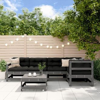 vidaXL Vidaxl - Salon de jardin 6 pcs Gris Bois de pin massif