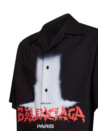Balenciaga Mens Bowling Short-Sleeve Shirt The Door Black Cotton
