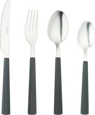 Grunwerg Bistro-Besteck, 24-teiliges Set, 18/0 Edelstahl, gestreifter Griff, schwarz