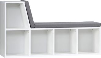 HOMCOM B&uuml;cherregal, 2-in-1, mit 5 Aufbewahrungsf&auml;chern und 2 Kissen, B&uuml;cherregal, 108 x 30 x 60 cm, Wei&szlig; / Grau
