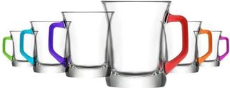 LAV Lav Lot de 6 tasses à boisson chaude en verre avec base colorée pour thé, café, latte, cappuccino (207 ml)