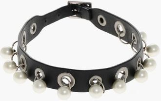 Dior Leather Choker Necklace with Metal Eyelets and Beads Gr&ouml;&szlig;e Unica