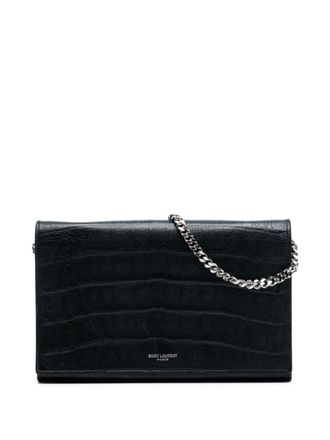 Saint Laurent 2013-2025 Croc Embossed Leather Wallet On Chain crossbody bag - Noir