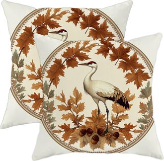 Generic Herbstkraniche V&ouml;gel Zierkissenbezug Weich Kissenbezug Modern Sofakissenbezug F&uuml;r Heimdekoration B&uuml;ro Bett 45X45Cm 2Er Set