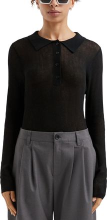 QS by s.Oliver Leicht transparenter Pullover mit Knopfleiste und Polokragen