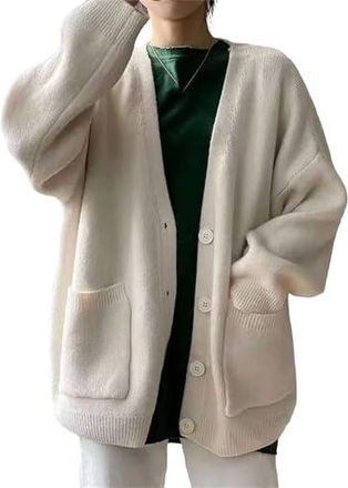 Generic Cardigan jaune &agrave; simple boutonnage pour femme avec col en V, abricot, Taille Unique