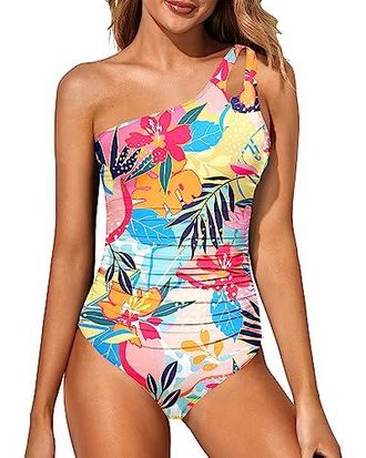 Holipick Maillot de Bain Une pièce asymétrique pour Femme - Contrôle du Ventre - Couverture complète - Maillot de Bain Modeste avec Ouverture au Niveau de lépa