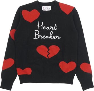 Saint Barth Femme, Pulls, Noir, Taille: 36 FR Pull Ras du Cou Avec Broderie Heart Breaker