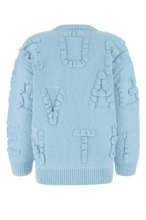 Bottega Veneta Womens Light Blue Stretch Wool Blend Shetland Alphabet Oversize Sweater 8955 Exterior: Elastane Nylon Maglieria