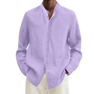 Generic Chemise &agrave; manches longues en lin pour homme - Chemise &agrave; manches courtes pour homme - Robe en lin et coton - T-shirt long pour homme - T-shirt d&eacute;contra