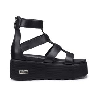 Cult Femme, Chaussures, Noir, Taille: 39 EU Sandales en cuir noir avec fermeture &eacute;clair