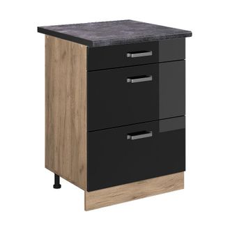Vicco Meuble cuisine R-Line, Noir Haute brillance, 60 cm avec tiroirs, pt Anthracite Vicco