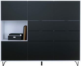 Vladon Highboard Marino V2, Sideboard mit 6 Türen und 4 Schubladen Schwarz matt, Made in Germany, Korpus Weiß matt (152,5 x 125,5 x 37 cm)