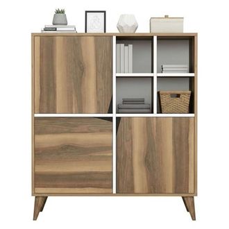 Dmora Sideboard Wazn 100x30x115 cm Braun, 3 B&ouml;den, 8 F&auml;cher