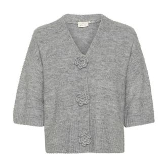 Kaffe Grau Melierter Cardigan mit Blumen - - Knitwear - Damen - Grau - XL