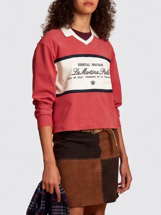 La Martina Lang&auml;rmeliges V-Ausschnitt-Poloshirt aus Baumwolljersey