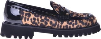 Baldinini Femme, Chaussures, Multicolore, Taille: 36 1/2 EU Black leather and leopard print suede loafers