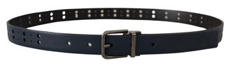 Dolce & Gabbana Mens Blue Perforated Skinny Leather Metal Buckle Belt