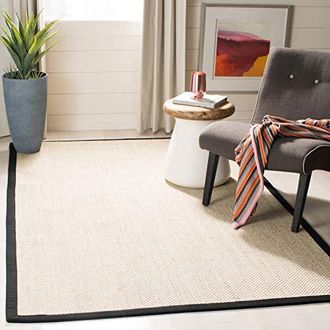 Safavieh Naturfaser Teppich für Wohnzimmer, Esszimmer, Schlafzimmer - Natural Fiber Collection, Kurzer Flor, Natürlich und Schwarz, 160 X 229 cm
