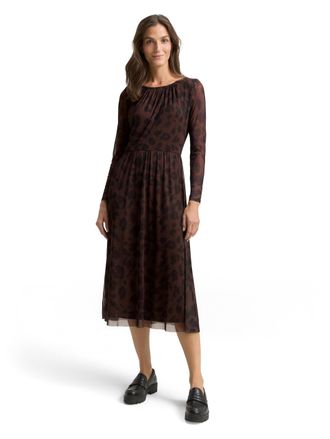 Tom Tailor Damen 1047637 Midi-Meshkleid mit Muster, 39039-Brown Black Big Leo Print, 40