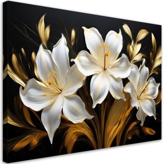 Feeby Leinwand Bilder - Bild Wohnzimmer - Abstrakt Weiße Lilien Blumen - 120x80 1tlg - Deko Schlafzimmer Groß - Dekoration Canvas - Gemälde - Modern Wandbil