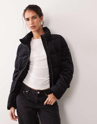 Ralph Lauren manteau matelass&eacute; en velours froiss&eacute; noir