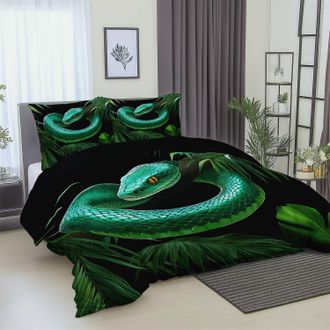 Generic Bettw&auml;sche 3 teilig 180 x 200 cm Fotografie Palmen Schlange Hochwertiges Bedruckt Weiches Gem&uuml;tliches Microfaser Bettbezug Pflegeleicht Wendbar Bettw&auml;