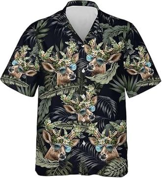 Keephen kewing Chasse au Cerf Impression 3D Chemise &agrave; Boutons pour Femmes Hommes Nouveaut&eacute; Chemises Hawaiiennes Manches Courtes Plage Chemise Aloha