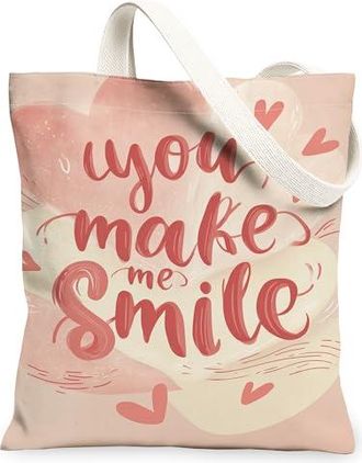 Generic Sacs fourre-tout en toile r&eacute;utilisables avec motif de citation damour pour la Saint-Valentin, l&eacute;gers et lavables, p&ecirc;che, 13x15 Inch