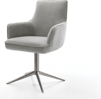 DELIFE Drehstuhl Heira-Flex mit Armlehnen Strukturstoff Soft Grau Fußkreuz Graphit 360° drehbar Wippfunktion Taschenfederkern, Esszimmerstühle