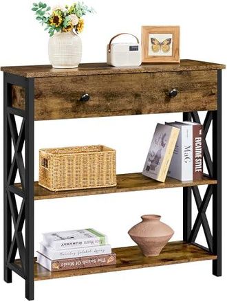 Yaheetech Table Console en Bois MDF Meuble dEntrée avec 2 Etagère de Rangement Design en Forme X pour Salon Couloir Table dappoint Brun Rustique 80 × 30 × 80 cm