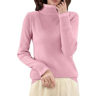 Generic Col Roul&eacute; Thermique Femme Manches Longues Chaudes Hauts Coupe Ajust&eacute;e Pulls Look Chic Tops V&ecirc;tement Superpos&eacute; sous-v&ecirc;tements L&eacute;ger Confortable pour Cy