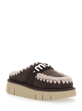 Mou Womens Bounce Brown Leather Mules With Logo Sheep
