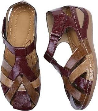 Generic Sandales orthop&eacute;diques pour femme - Bout ferm&eacute; - Souple - Coupe large - Soutien de la vo&ucirc;te plantaire - Chaussures de marche r&eacute;tro en cuir avec sangle