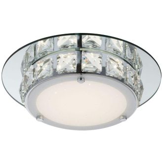 ETC Shop Plafonnier avec cristaux clairs, plafonnier rond, 1x led 12 watts, 720 lumens, blanc neutre, DMxH 25x7cm, salon couloir salle &agrave; manger