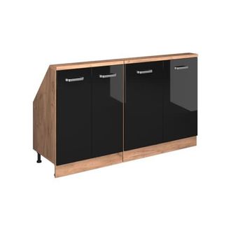 Vicco Ensembles de Meuble de Rangement sous Pente Rion, Noir Brillant/Ch&ecirc;ne dor&eacute;, Lot de 2