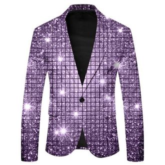 Generic Veste pour homme, aspect paillet&eacute;, impression 3D, ciel &eacute;toil&eacute;, rayures, blazer, carnaval, f&ecirc;te, veste slim fit un bouton, veste de costume pour carnav