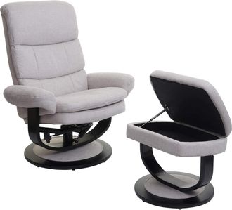 Mendler Relaxsessel HWC-C16, Fernsehsessel TV-Sessel Hocker mit Staufach, MVG-Zertifiziert - Stoff/Textil Creme-beige