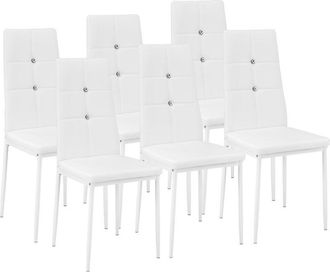 TecTake Tectake - Ensemble de 6 chaises de salle à manger aspect cuir à paillettes blanc