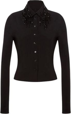 Alberta Ferretti Femme, Blouses et Chemises, Noir, Taille: 36 FR Chemise en laine stretch avec franges perl&eacute;es