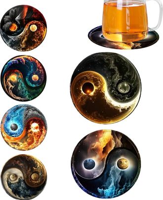 Generic Untersetzer für Kaffeetasse, Untersetzer aus Holz für Getränke - 6 x rutschfeste runde Untersetzermatte | Küchen-Untersetzer für die meisten Tas